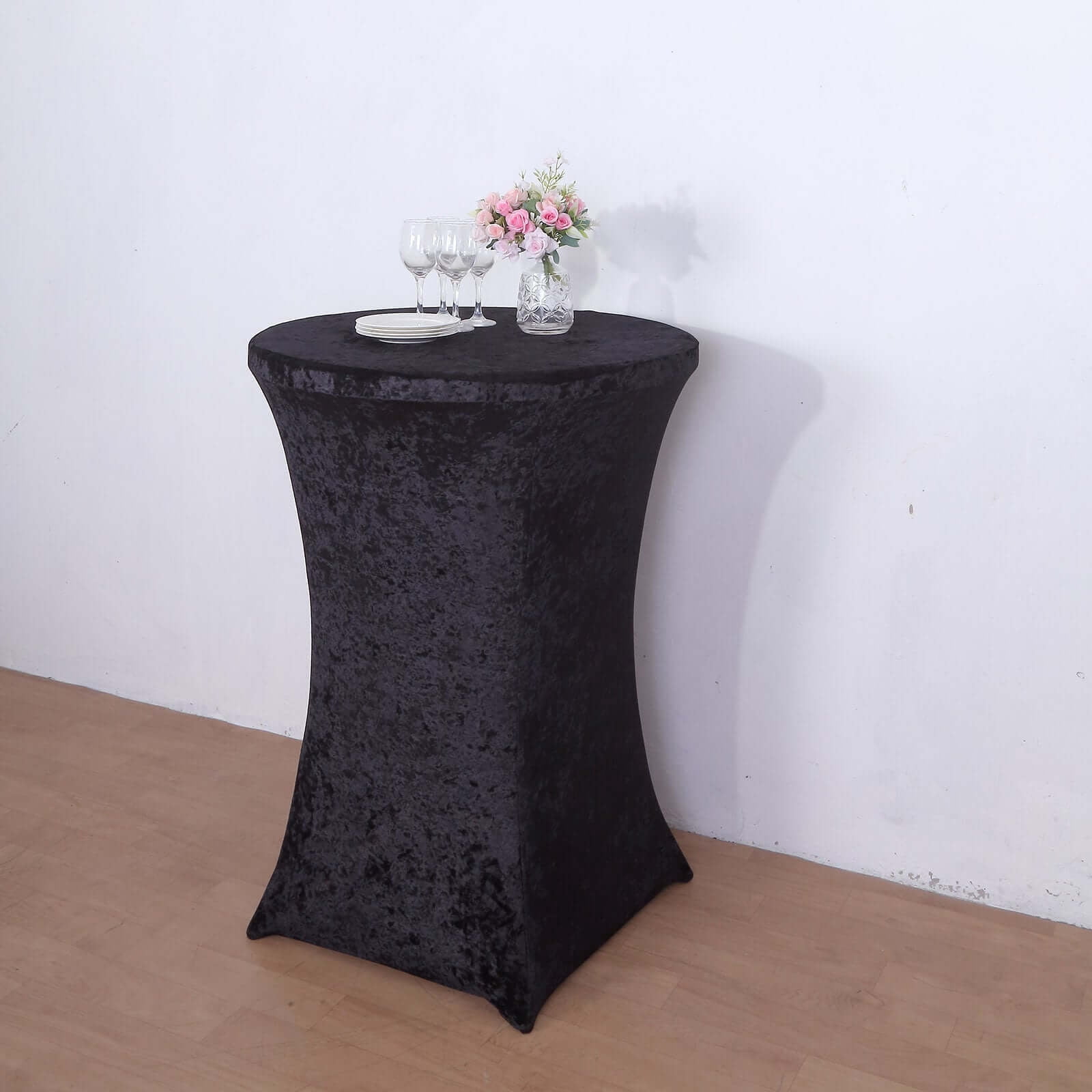 Efavormart Black Crushed Velvet Stretch Fitted Round Highboy Cocktail ...