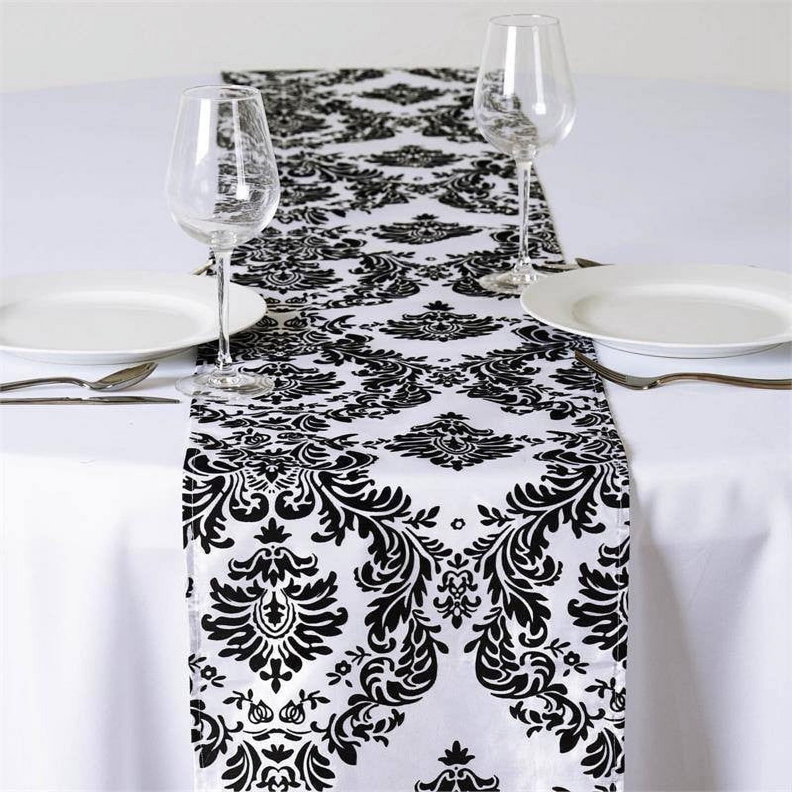 Efavormart Black Damask Flocking Premium Table Top Runner For Weddings ...