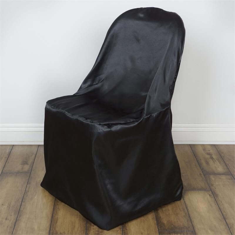 Efavormart Black Glossy Satin Folding Chair Covers, Reusable Elegant ...