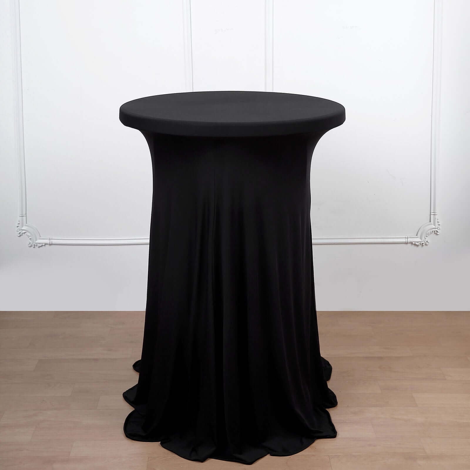Efavormart Black Round Spandex Cocktail Table Cover With Natural Wavy ...