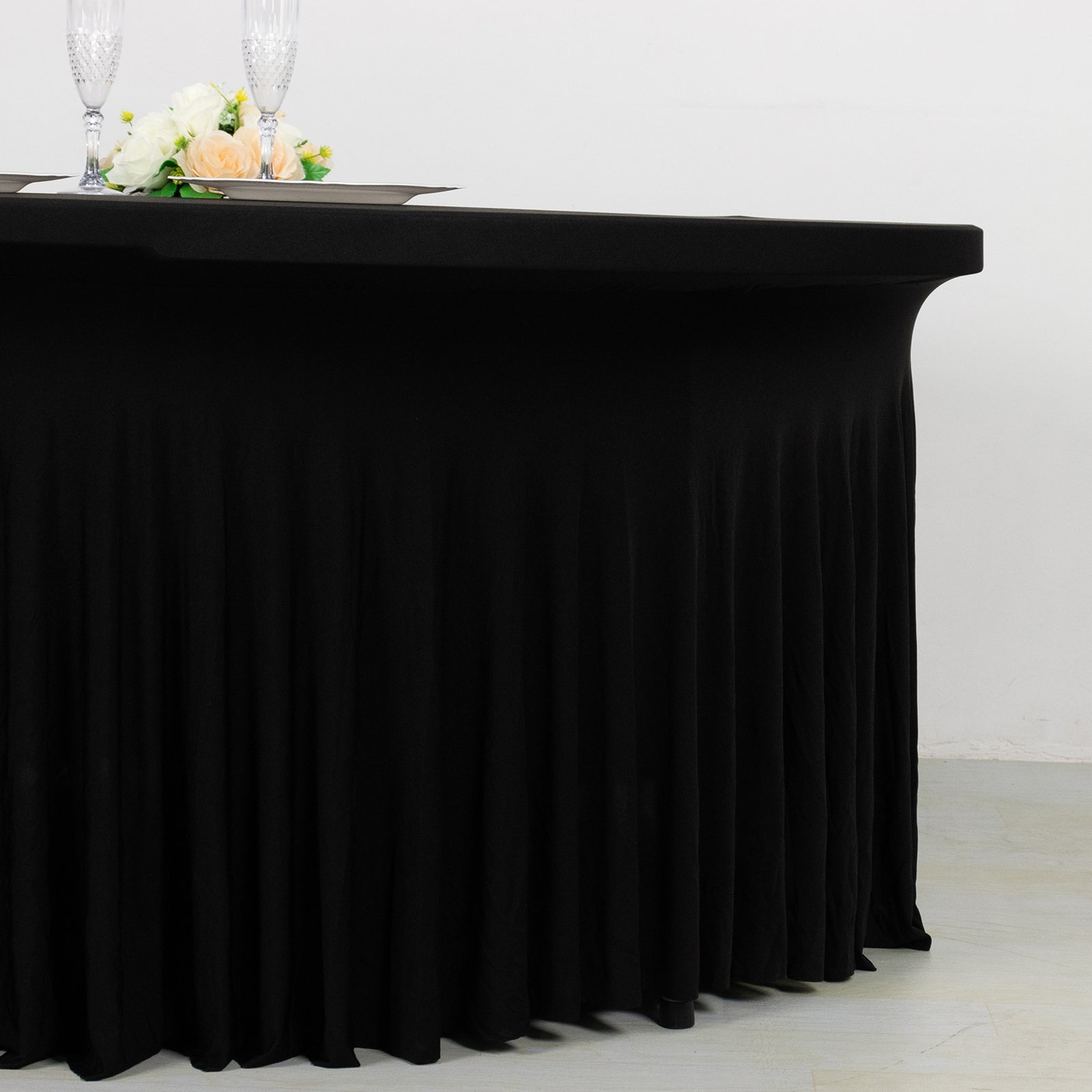 Efavormart Black Wavy Spandex Fitted Round 1-Piece Tablecloth Table ...