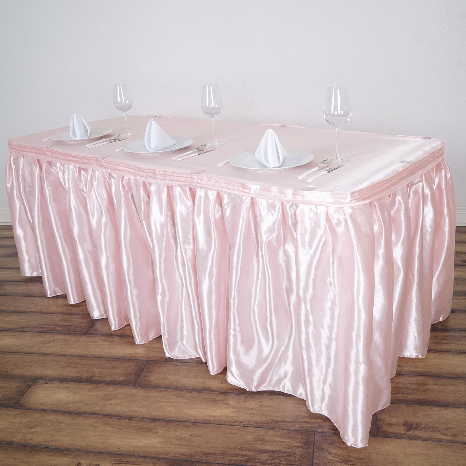 Efavormart Blush Satin Table Skirt for Kitchen Dining Catering Wedding ...