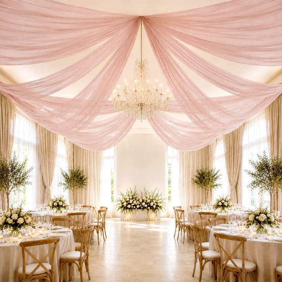 Efavormart Blush Sheer Ceiling Drape – 10ft x 32ft Extra Long Drapery ...
