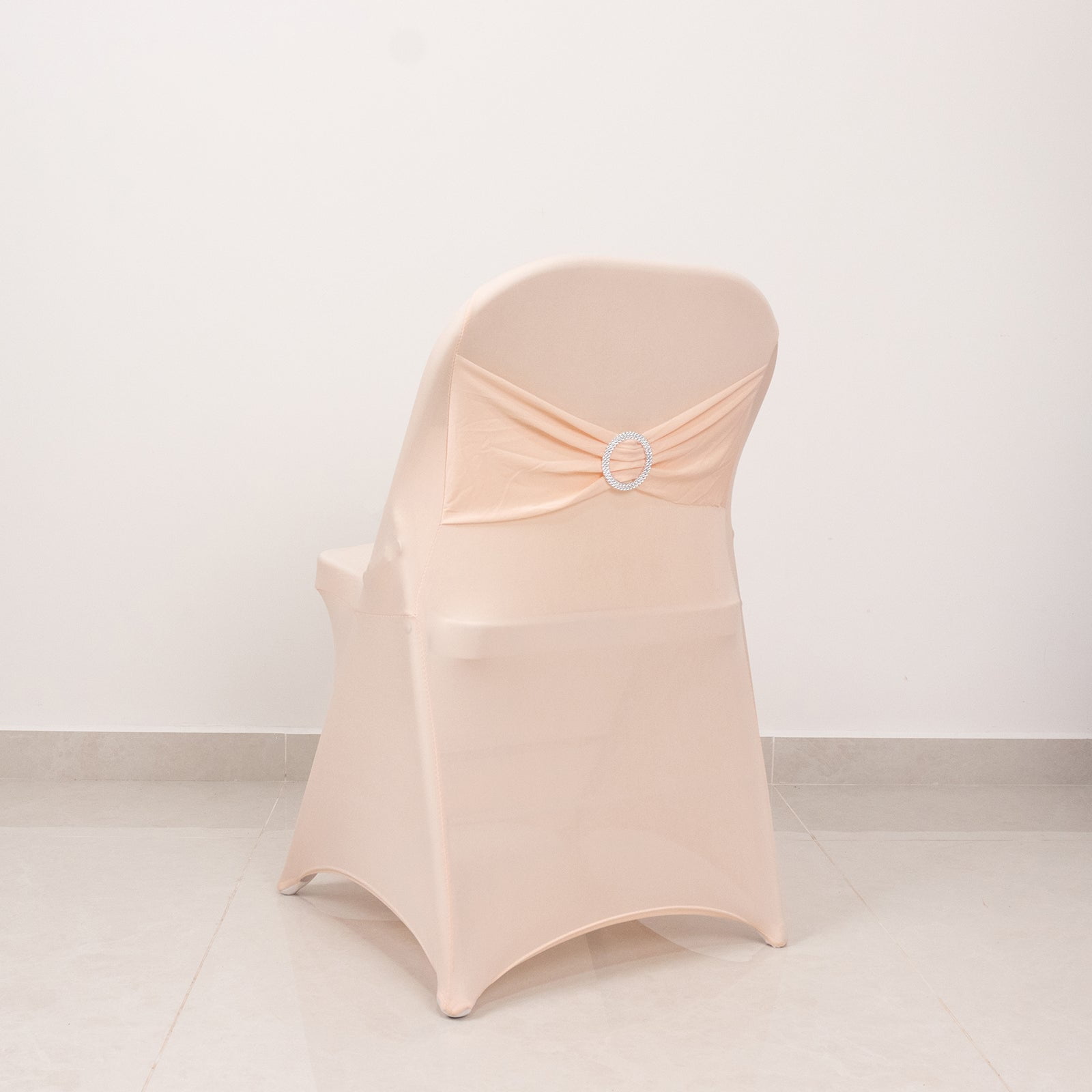Efavormart Blush Spandex Folding Slip On Chair Cover with Silver ...