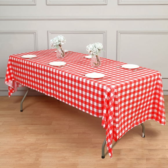 Plastic Red And White Checkered Tablecloth