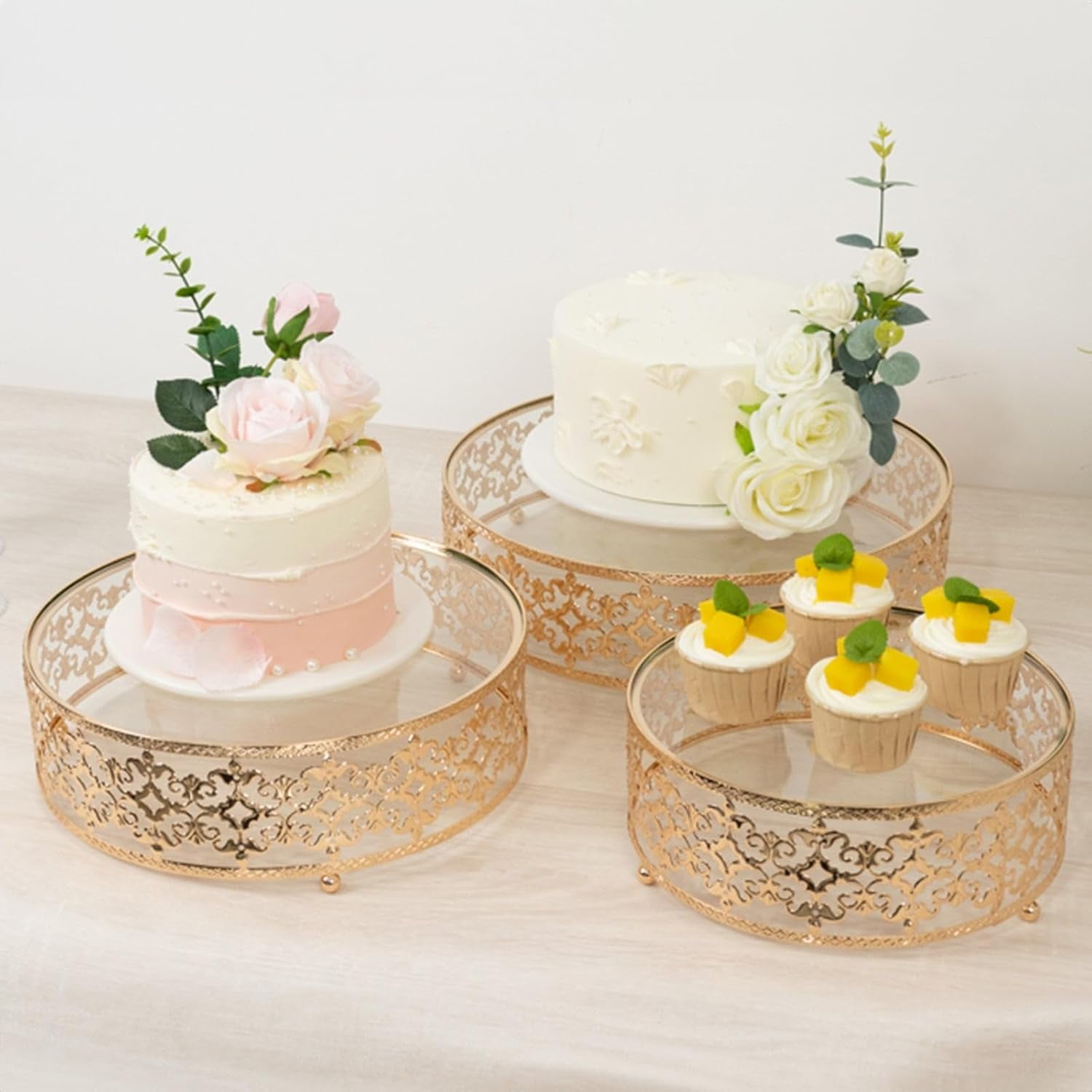 Efavormart Cake Stand with Baroque Ornate Design and Glass Top ...