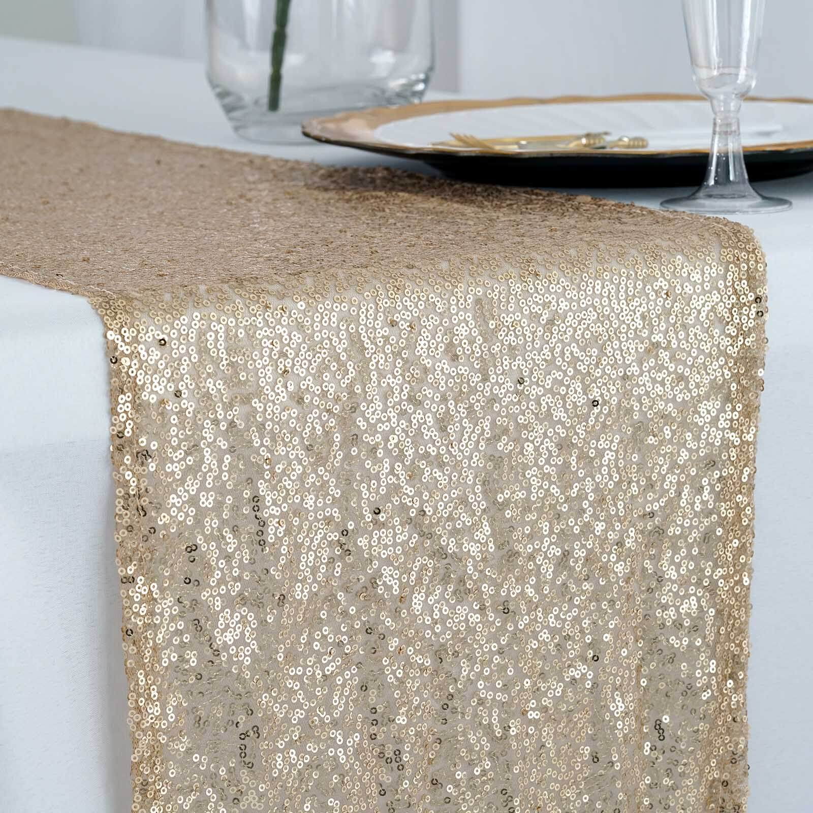 Efavormart Champagne Sequin Premium Table Runners For Weddings Birthday ...