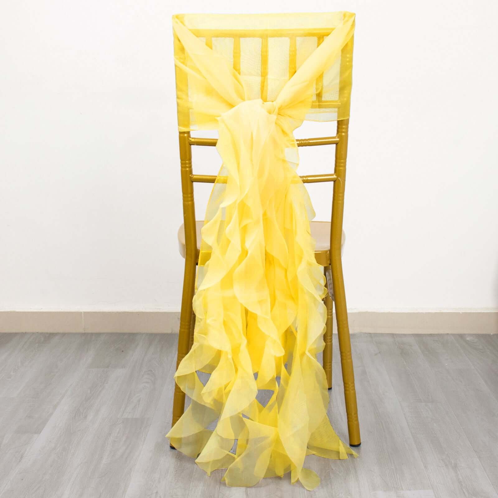Efavormart Chiffon Yellow Curly Chair Sashes For Home Wedding Birthday ...