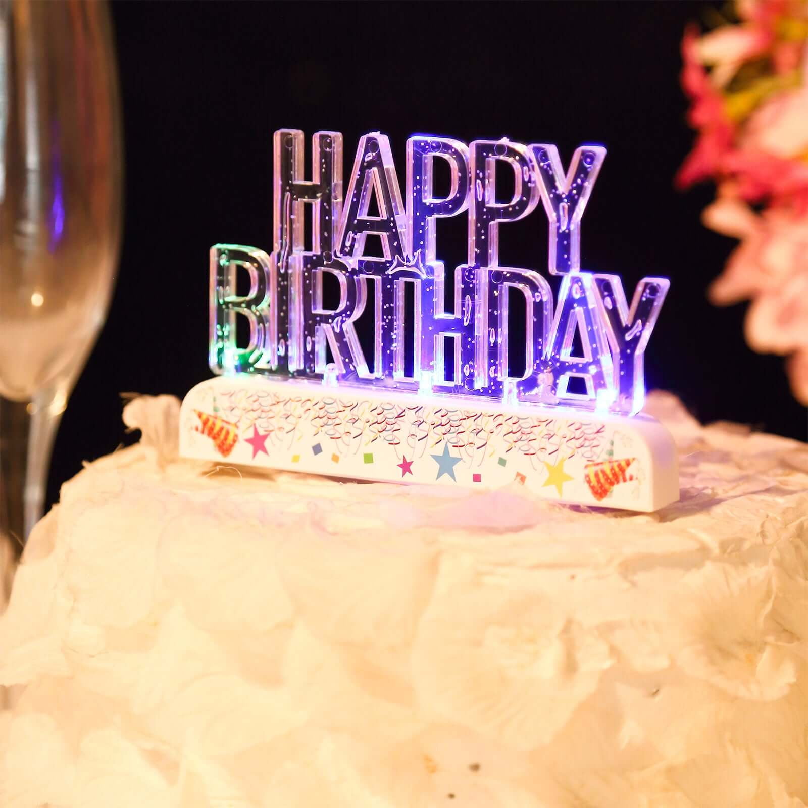 Efavormart Clear Acrylic Multicolor Flashing Happy Birthday Cake Topper ...