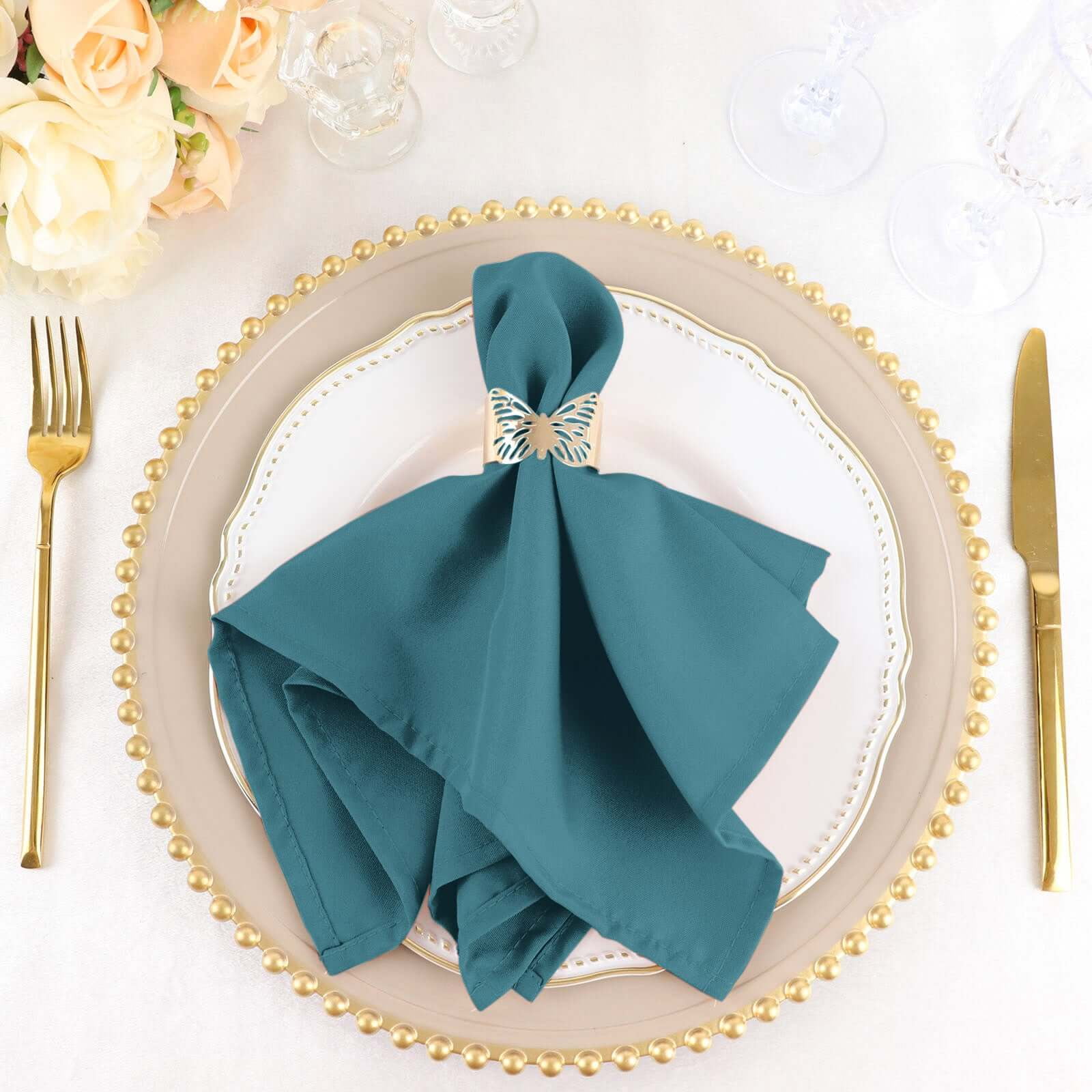 Efavormart Cloth Napkins Set of 10, 17x17 Inch Peacock Teal Green ...