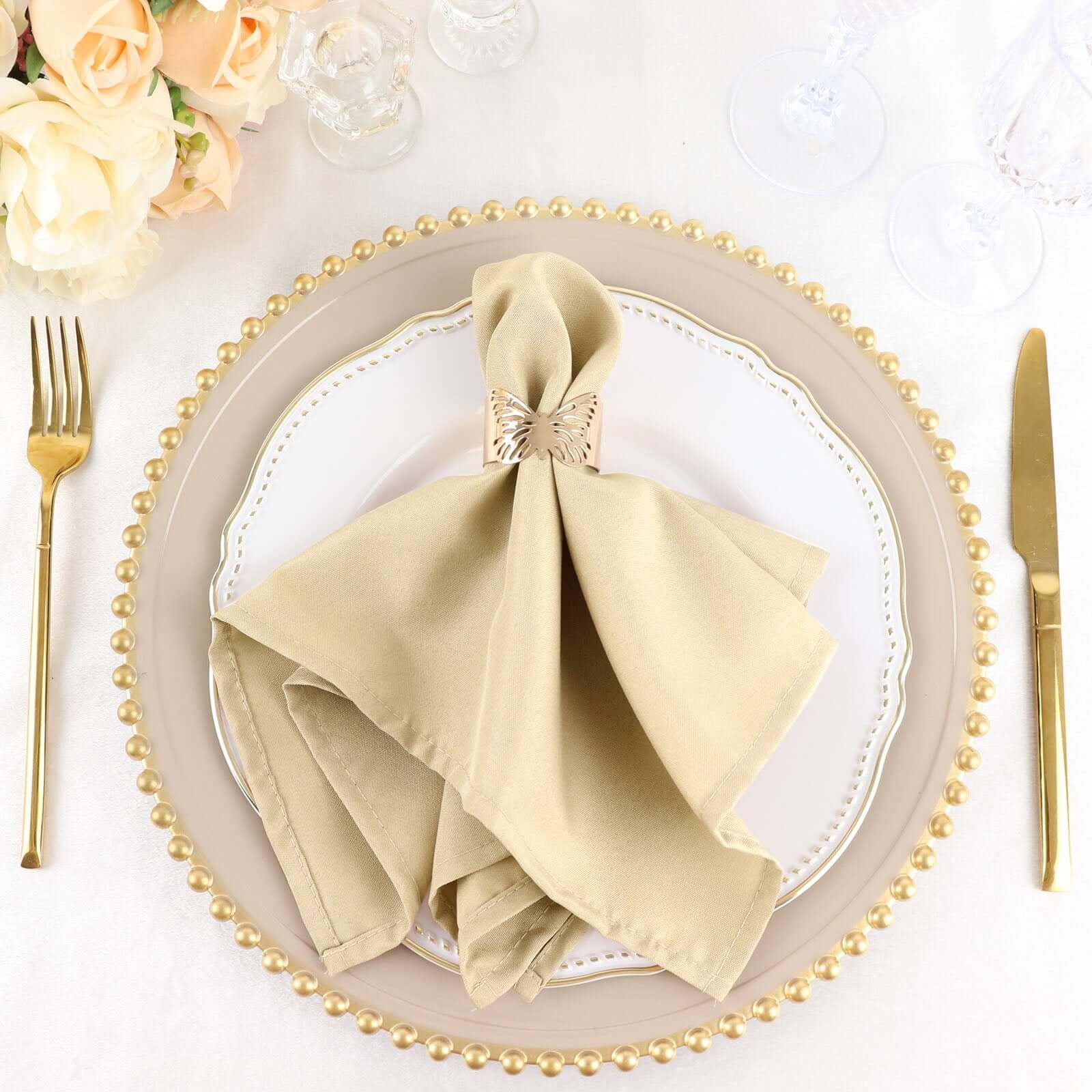 Efavormart Cloth Napkins Set of 100, 17x17 Inch Beige Seamless Dinner ...