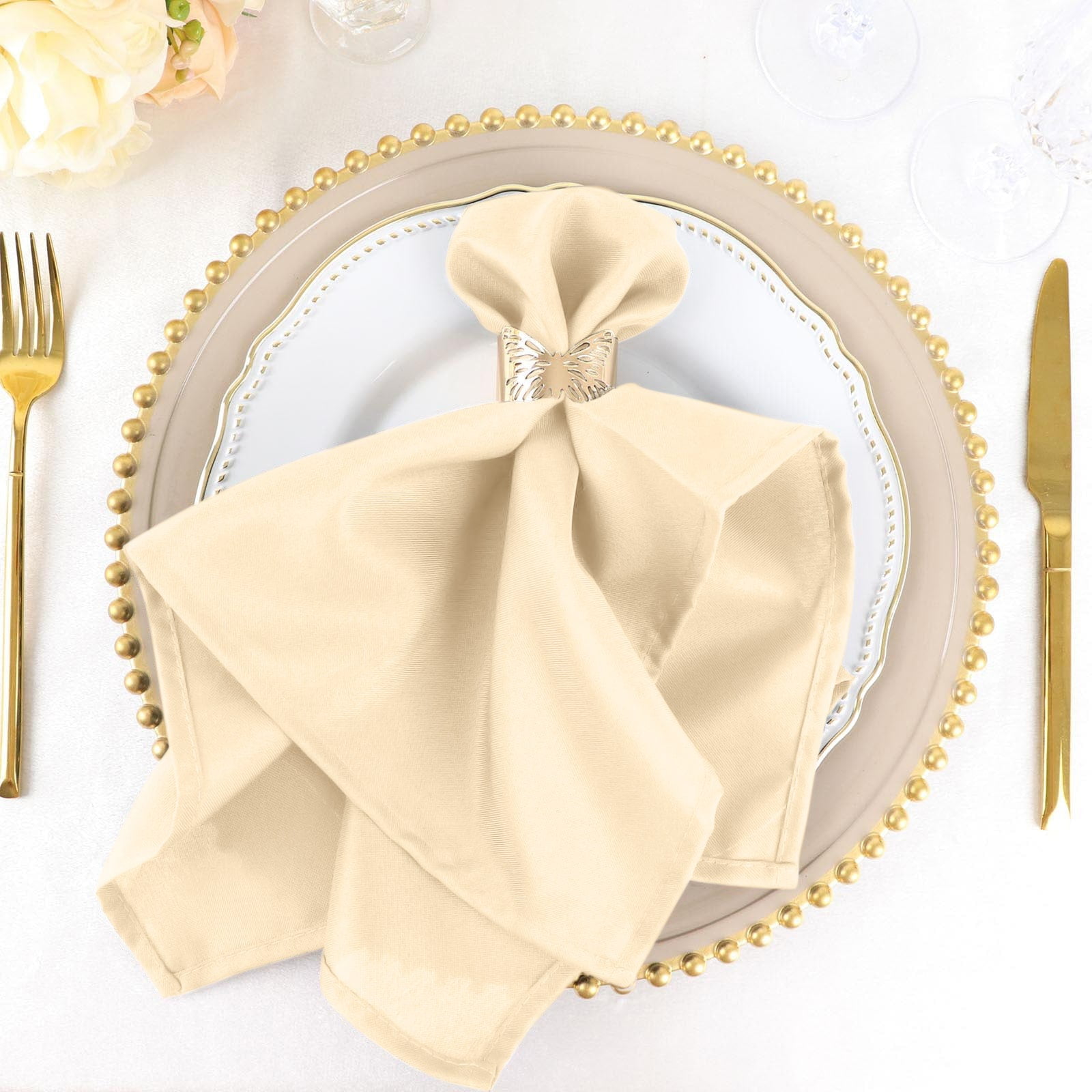 Efavormart Cloth Napkins Set of 5, 20x20 Inch Beige Seamless Dinner ...