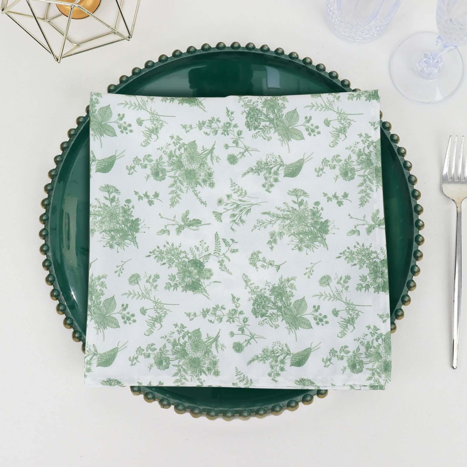 Efavormart Cloth Napkins Set of 5, 20x20 Inch Floral Dusty Sage Green ...