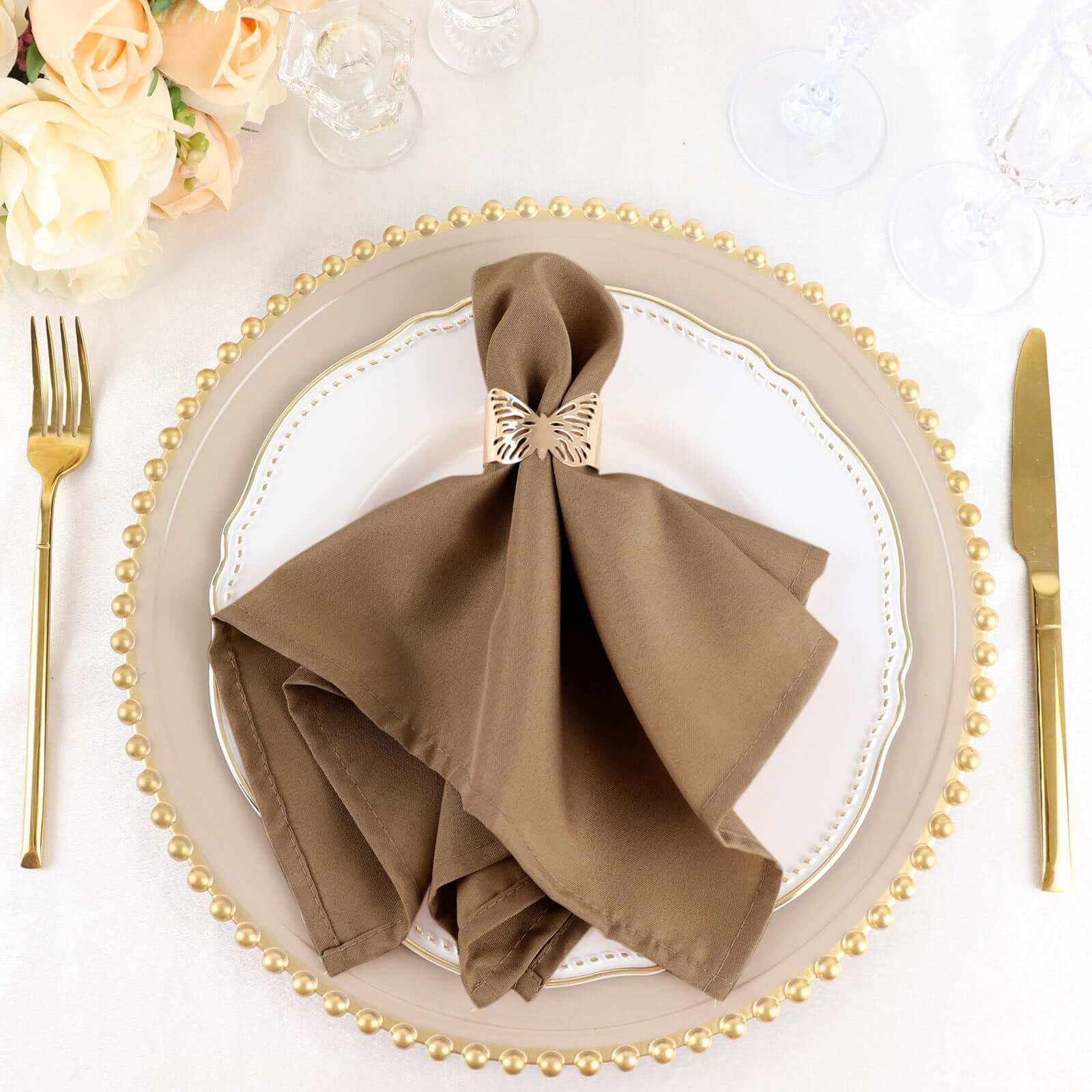 Efavormart Cloth Napkins Set of 50, 17x17 Inch Taupe Seamless Dinner ...