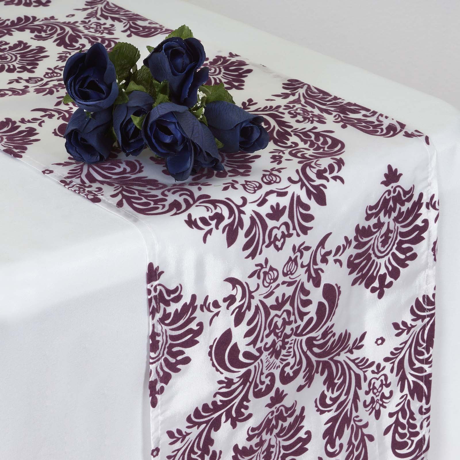 Efavormart Eggplant Damask Flocking Premium Table Top Runner For ...