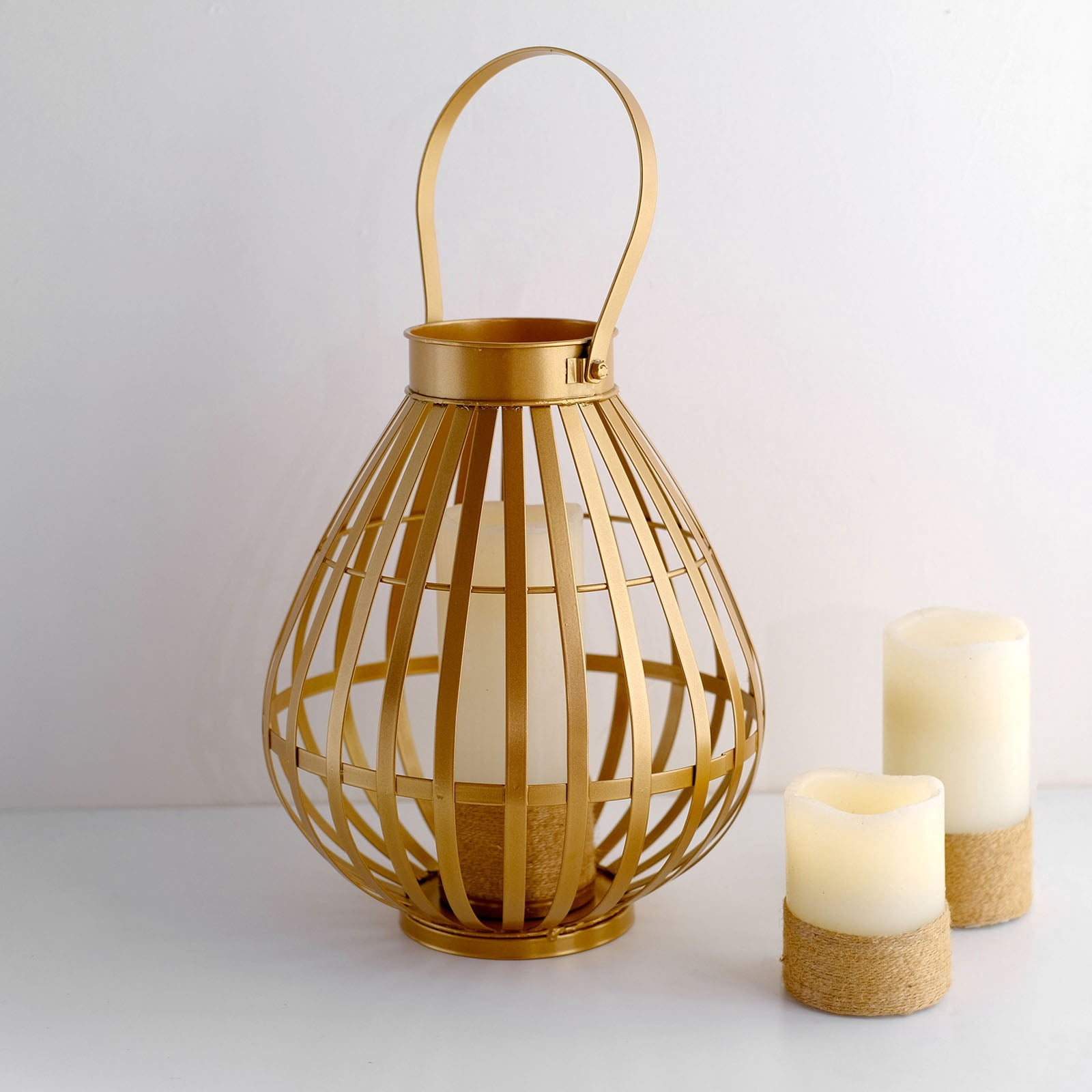 Efavormart Gold Metal Open Weave Basket Candle Lantern Indoor/Patio ...