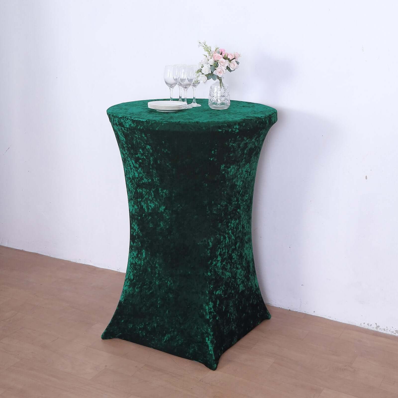 Efavormart Hunter Emerald Green Crushed Velvet Stretch Fitted Round ...