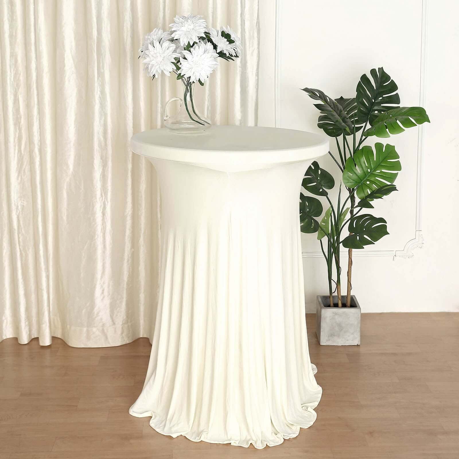 Efavormart Ivory Round Spandex Cocktail Table Cover With Natural Wavy ...