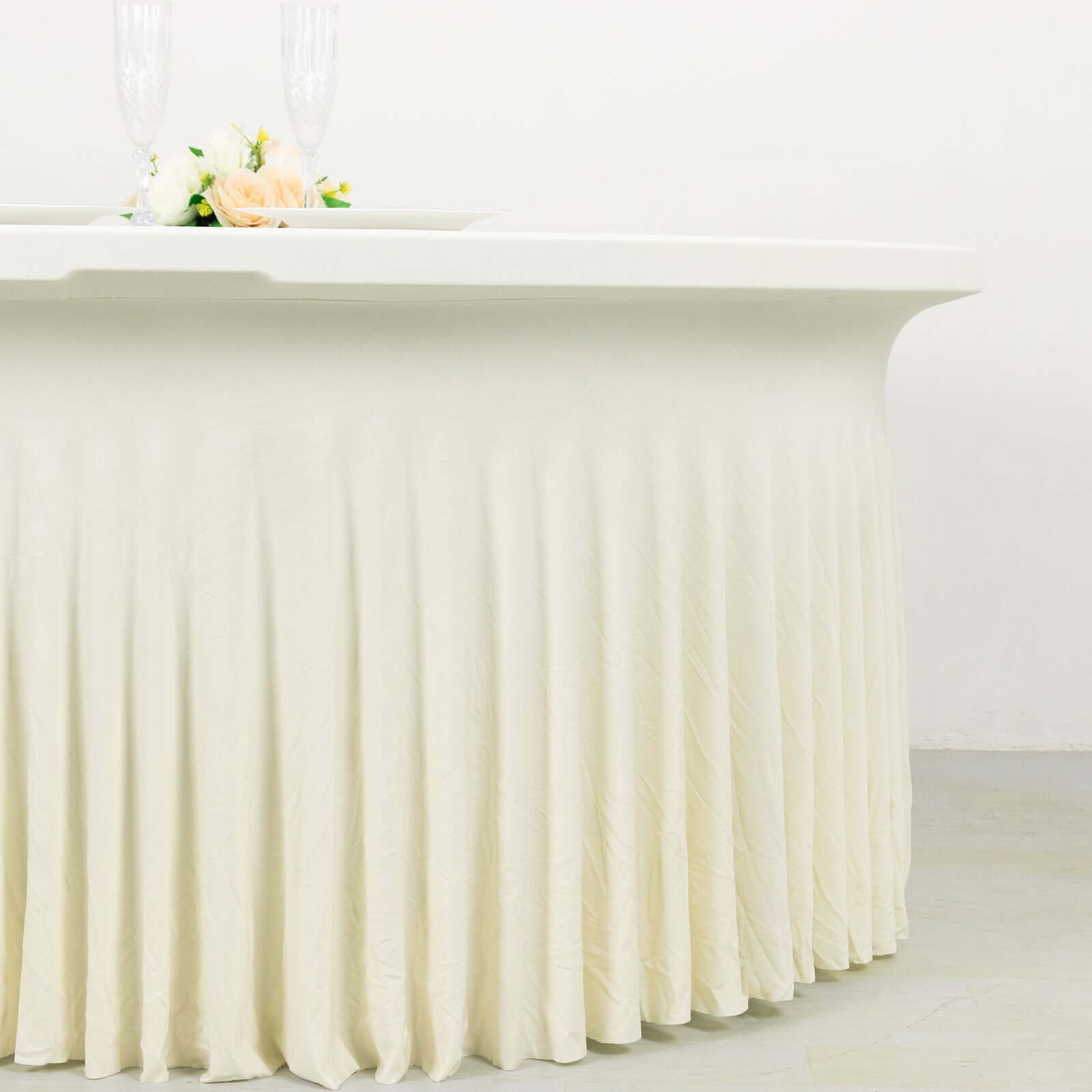 Efavormart Ivory Wavy Spandex Fitted Round 1-Piece Tablecloth Table ...