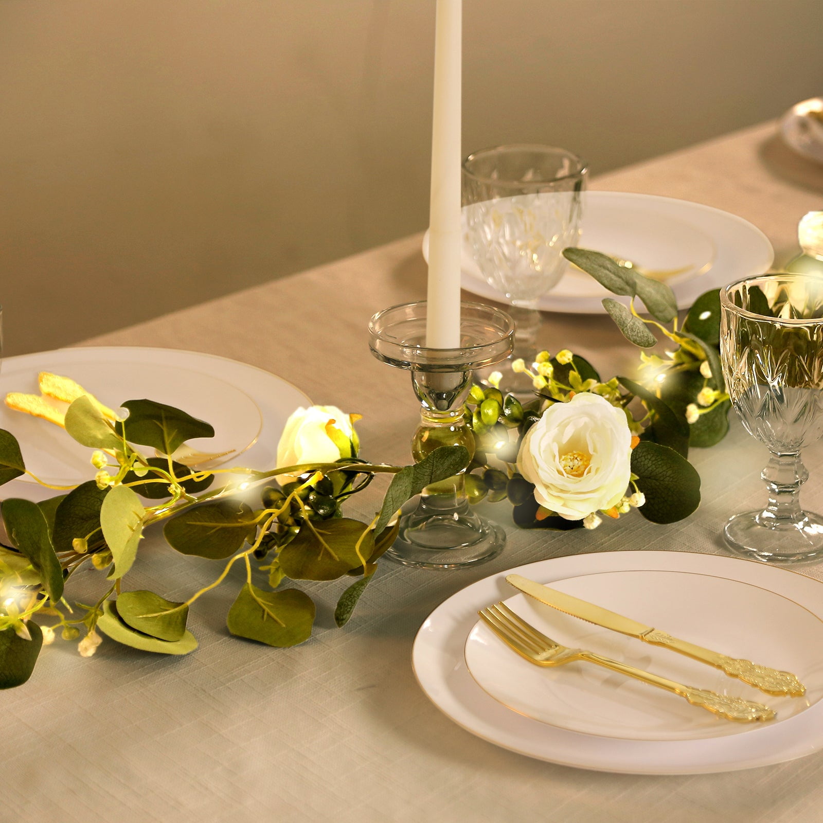 Efavormart LED Greenery Garland with Artificial Eucalyptus & Peony ...