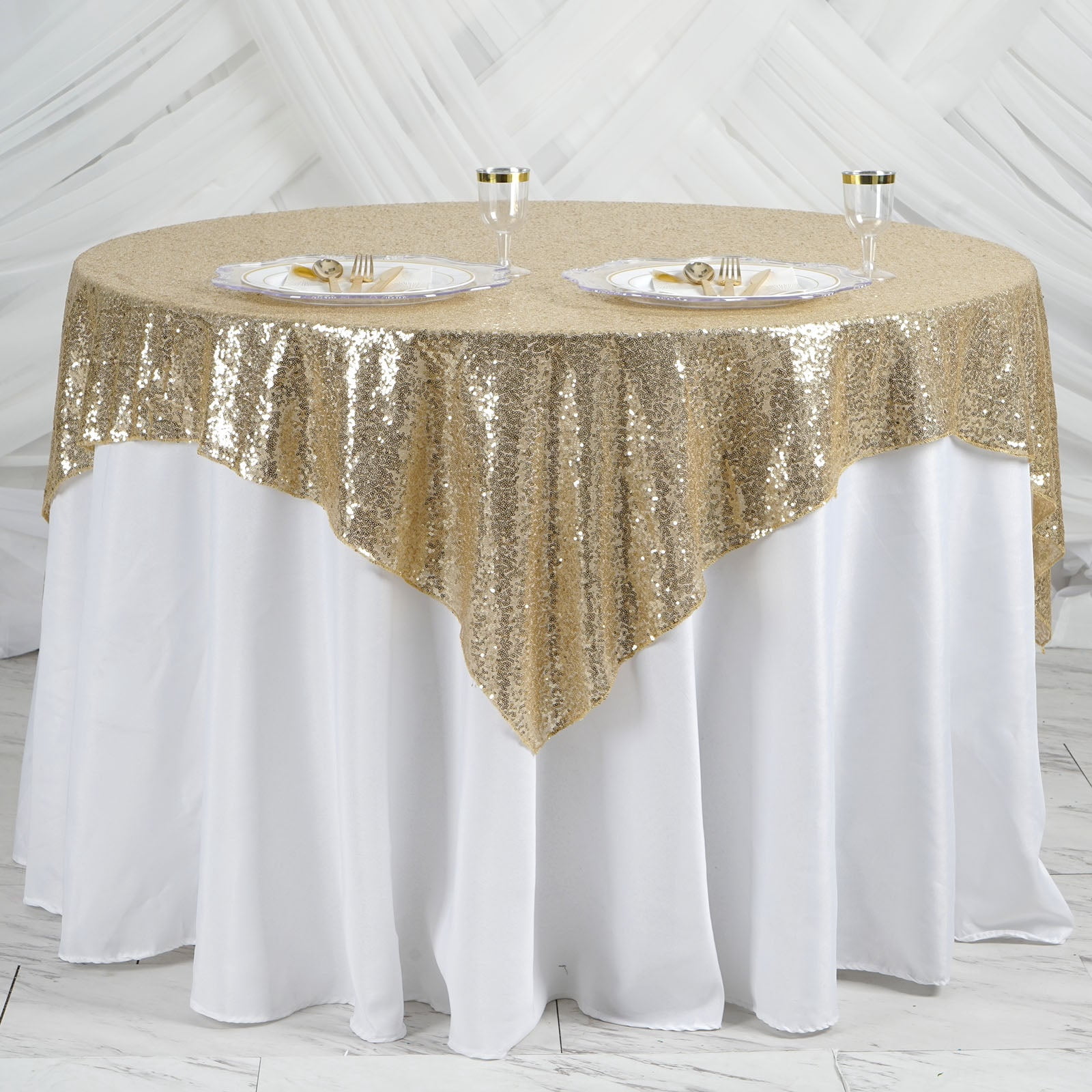 Efavormart LUXURY Champagne Sequin Square Tablecloth Overlay Square ...