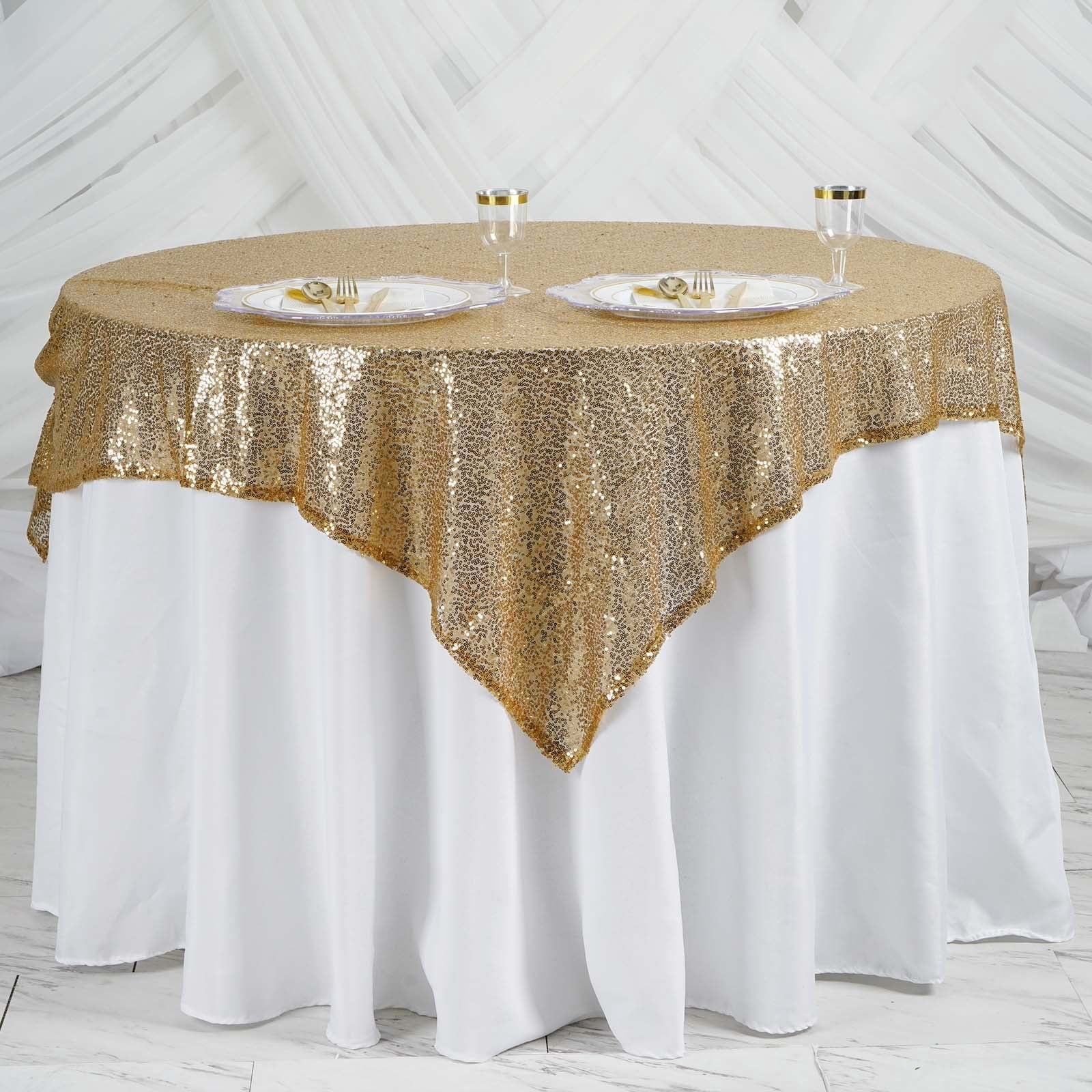 Efavormart LUXURY Gold Sequin Square Tablecloth Overlay Square ...