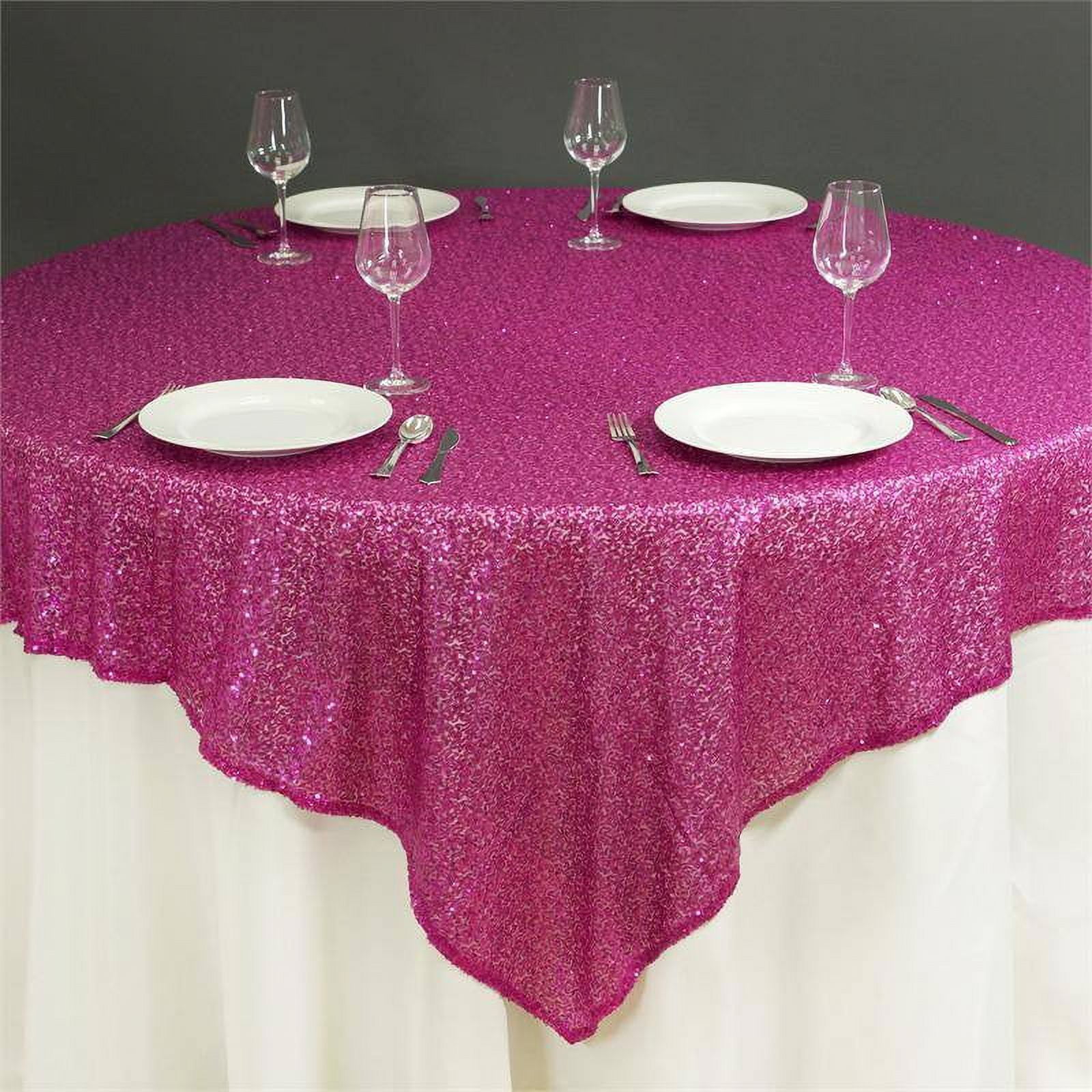 Efavormart LUXURY Sequin Square Tablecloth Overlay 72" x 72"-Fushia Square Tablecloth Cover For ...