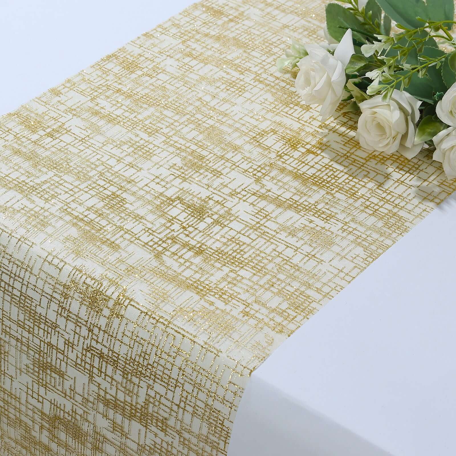 Efavormart Metallic Gold Glitter Mesh Polyester Table Runner - 11"x108 ...