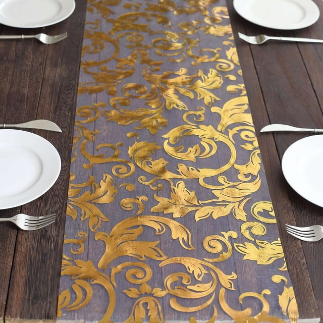 Efavormart Metallic Gold Sheer Organza Table Runner With Swirl Foil ...