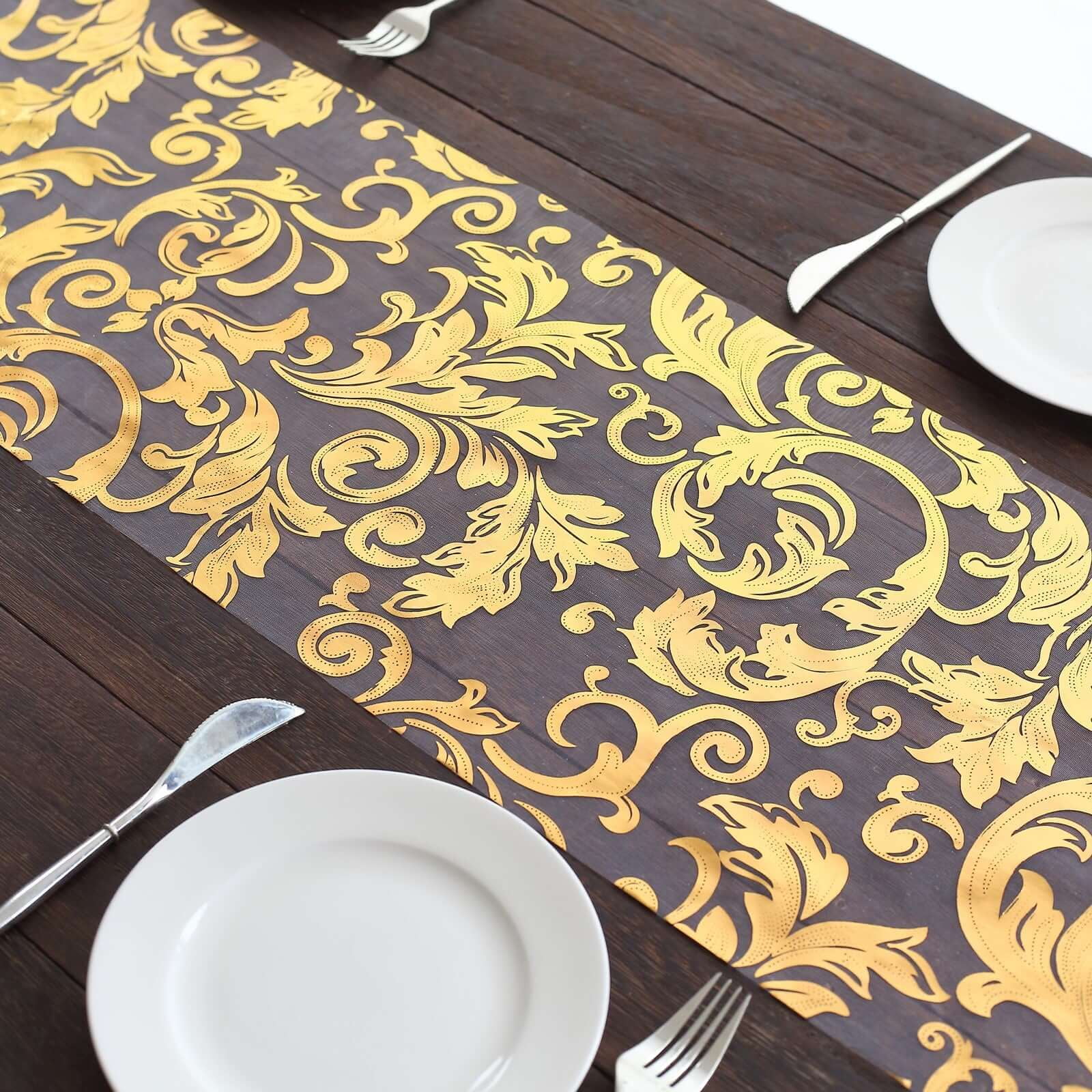 Efavormart Metallic Gold Sheer Organza Table Runner With Swirl Foil ...