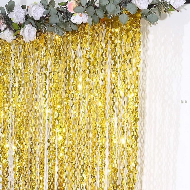 Efavormart Metallic Gold Wavy Tinsel Streamer Party Backdrop, Curly ...