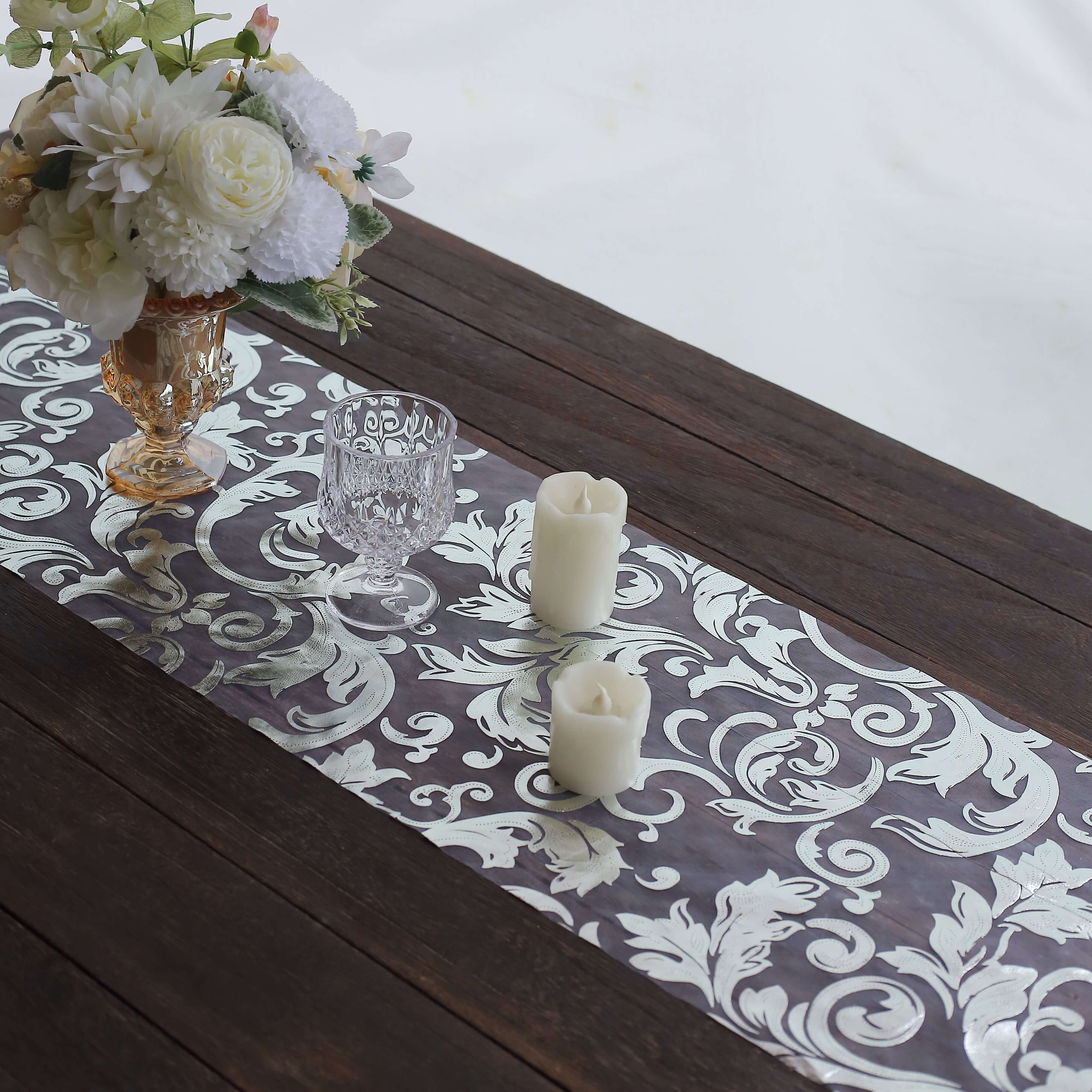 Efavormart Metallic Silver Sheer Organza Table Runner With Swirl Foil ...