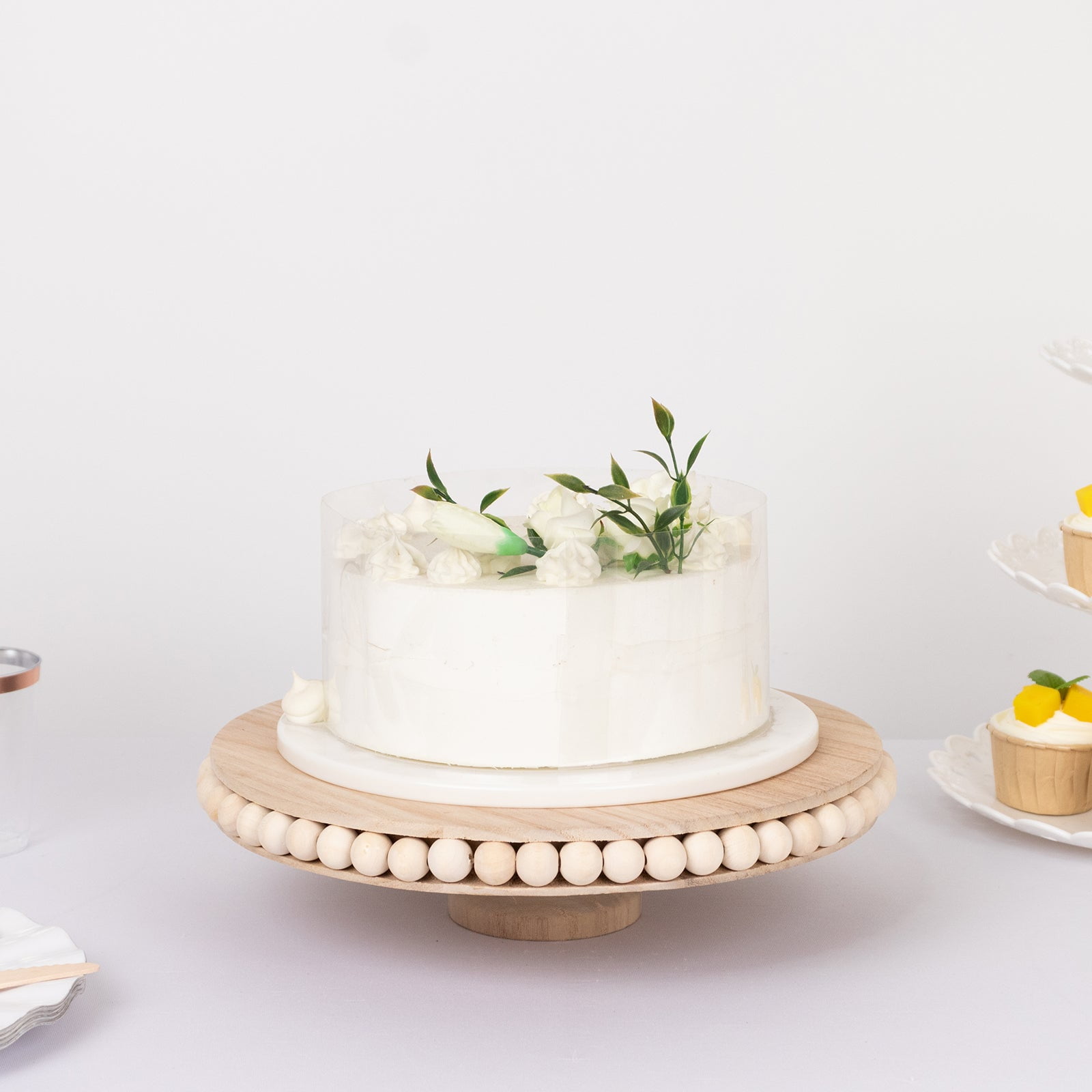 Efavormart Natural Round Rustic Wooden Pedestal Cake Stand With Beaded ...