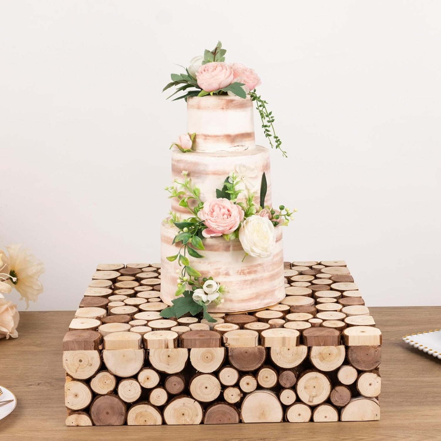 Efavormart Natural Wooden Slices Square Cake Dessert Stand, Rustic ...