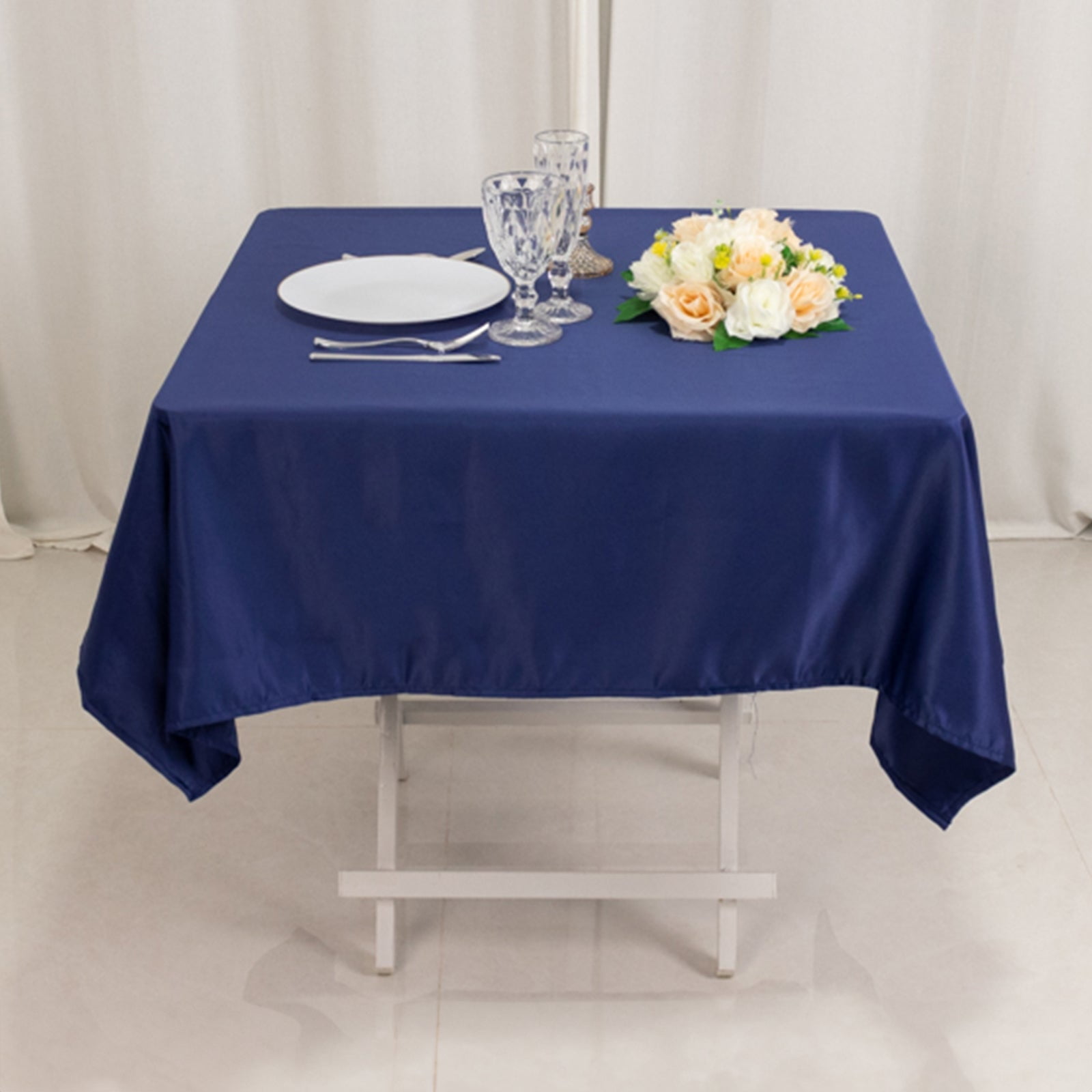 Efavormart Navy Blue Seamless Lamour Satin Square Table Overlay - 54 ...