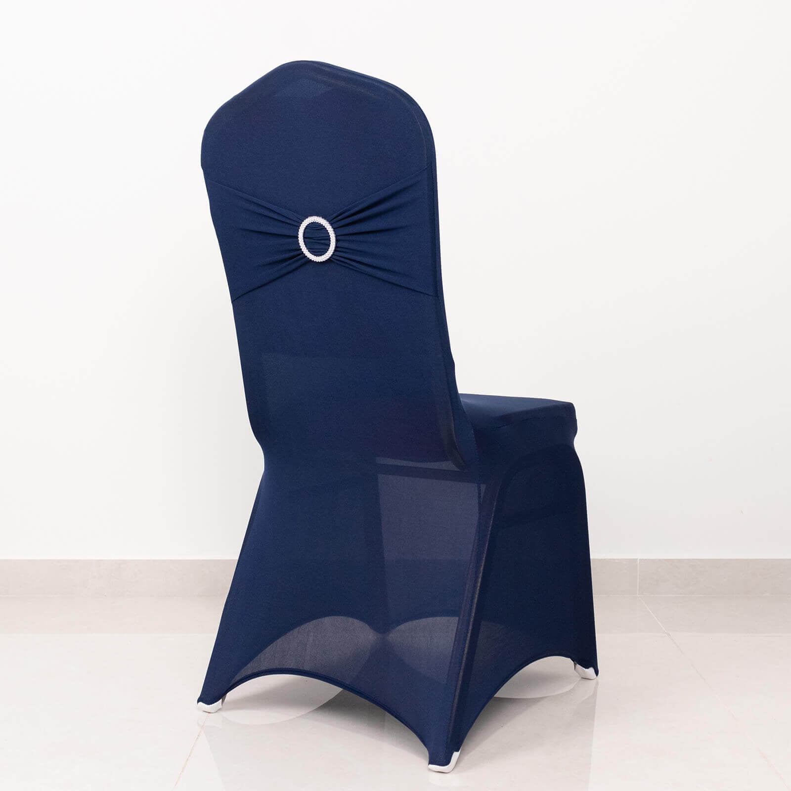 Efavormart Navy Blue Spandex Banquet Slip On Chair Cover with Silver ...