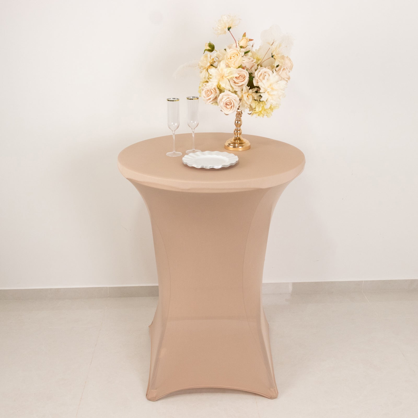 Efavormart Nude Highboy Spandex Cocktail Table Cover, Fitted Stretch Tablecloth for 24"-32" Dia ...