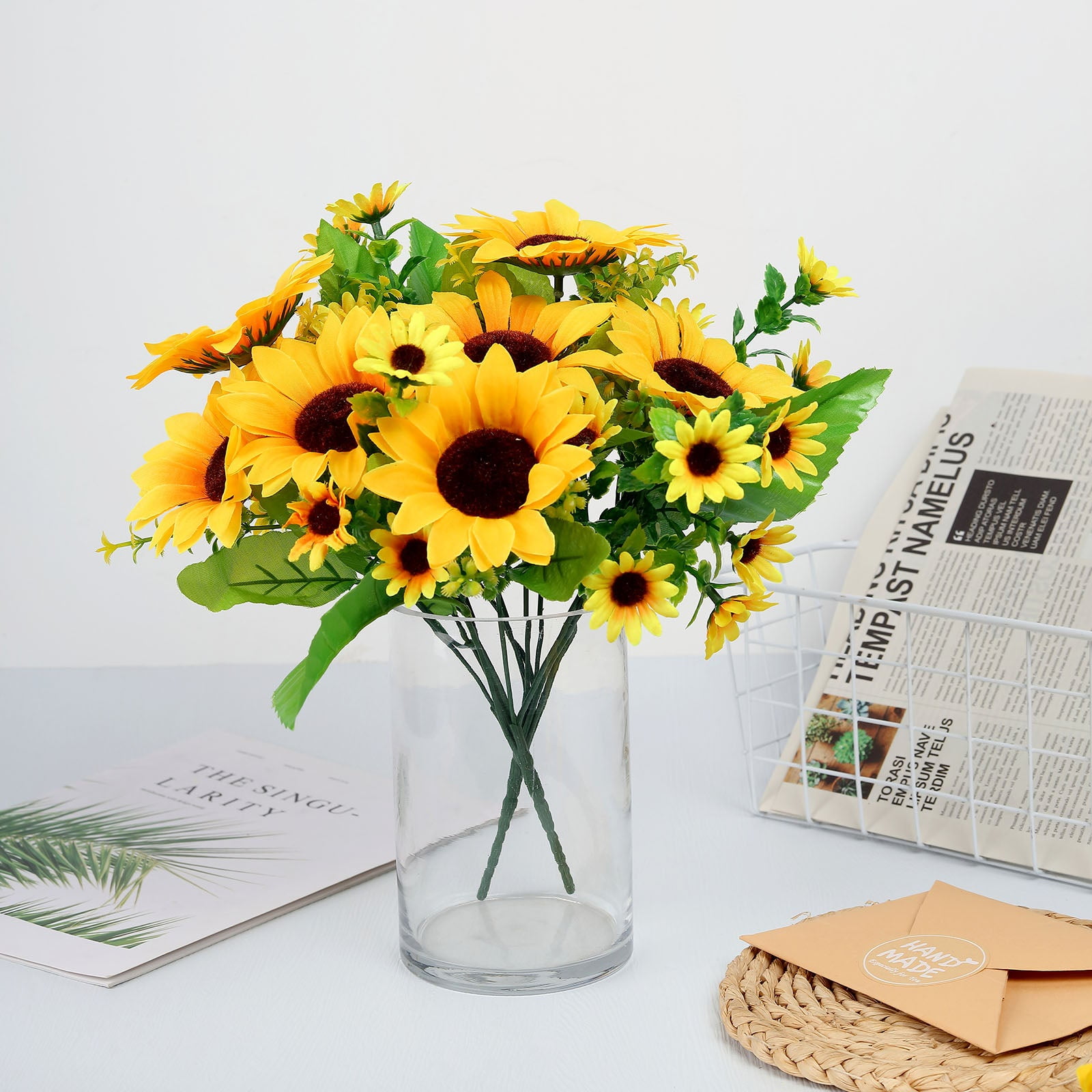 Efavormart Pack of 2 - 13" Artificial Sunflower Bouquet, Lifelike 26 ...