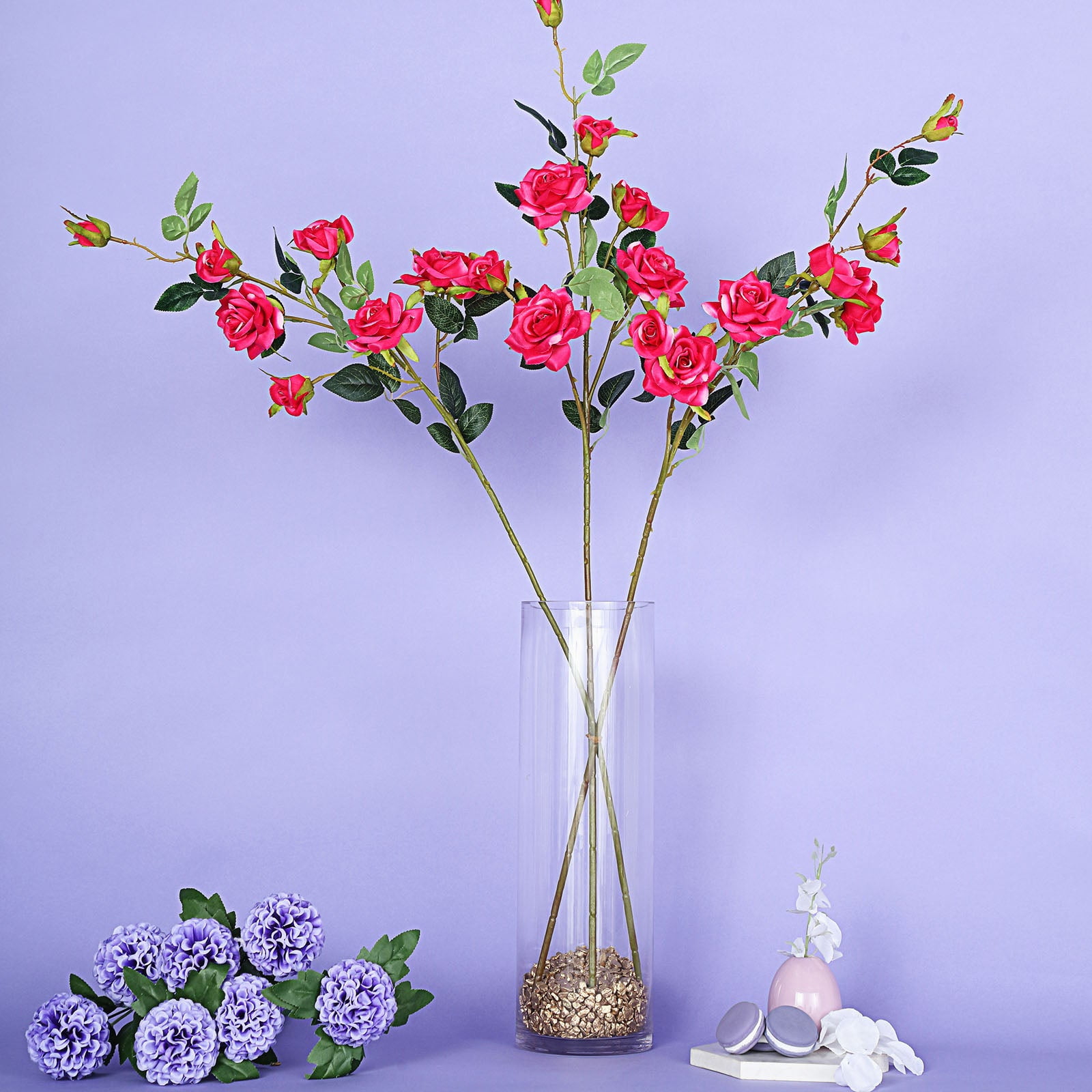 Efavormart Pack of 2 38" Fushia Silk Long Stem Roses, Artificial ...