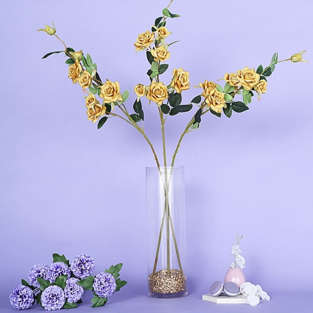 Efavormart Pack of 2 38" Gold Silk Long Stem Roses, Artificial Flowers ...