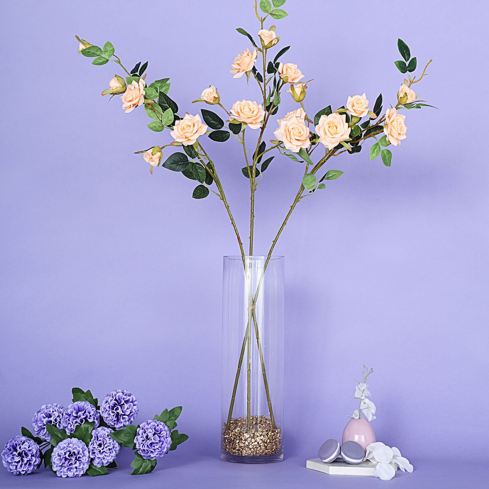 Efavormart Pack of 2 38" Peach Silk Long Stem Roses, Artificial Flowers ...