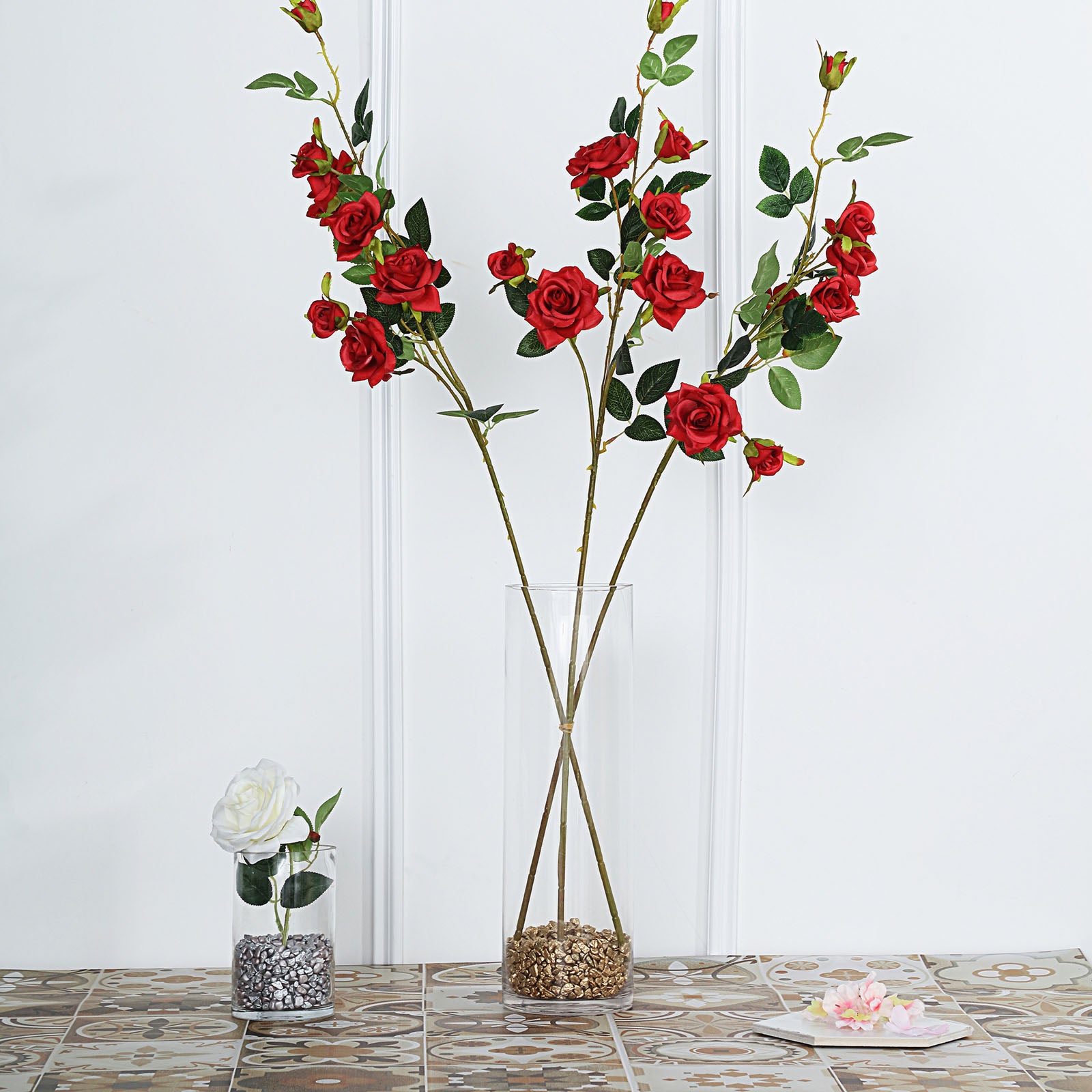 Efavormart Pack of 2 38" Red Silk Long Stem Roses, Artificial Flowers ...