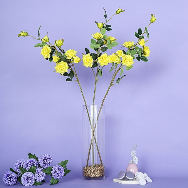 Efavormart Pack of 2 38" Yellow Silk Long Stem Roses, Artificial ...