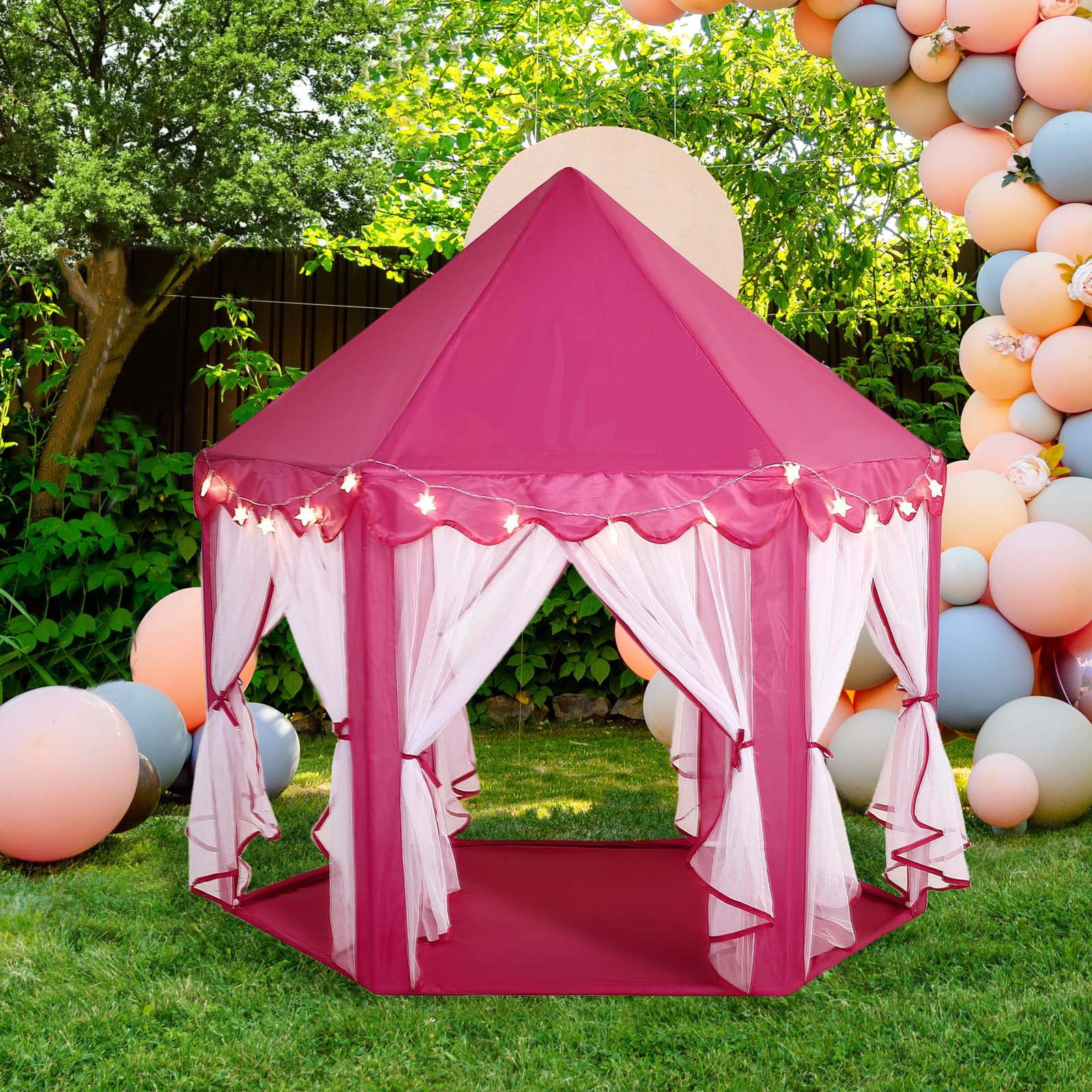 Efavormart Pink Castle Play House Tent with Star LED Garlands & Carry ...