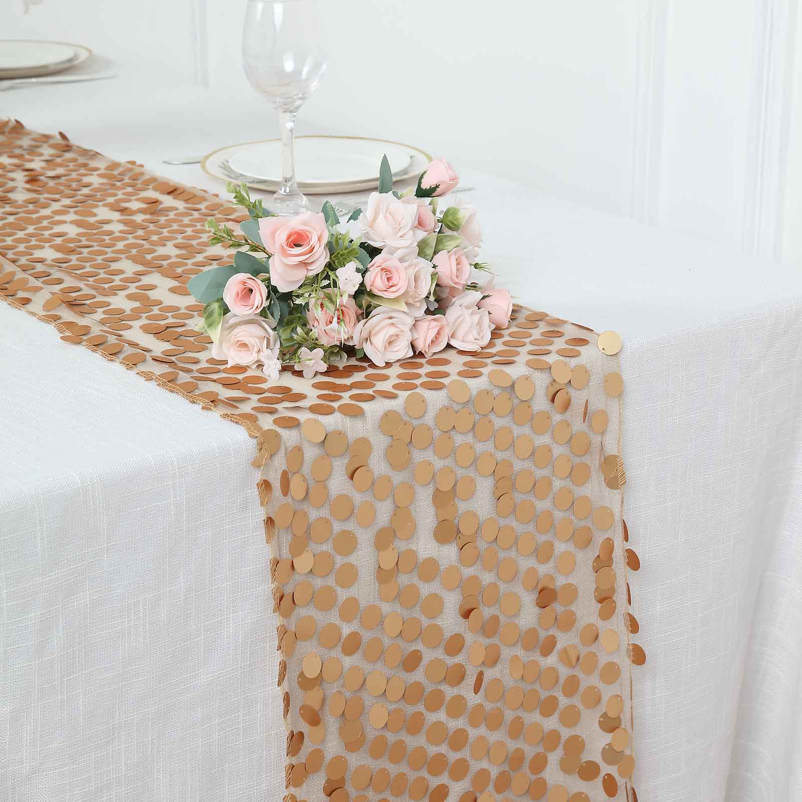 Efavormart Premium Matte Champagne Sequin Restaurant Table Top Runners For Weddings Birthday ...