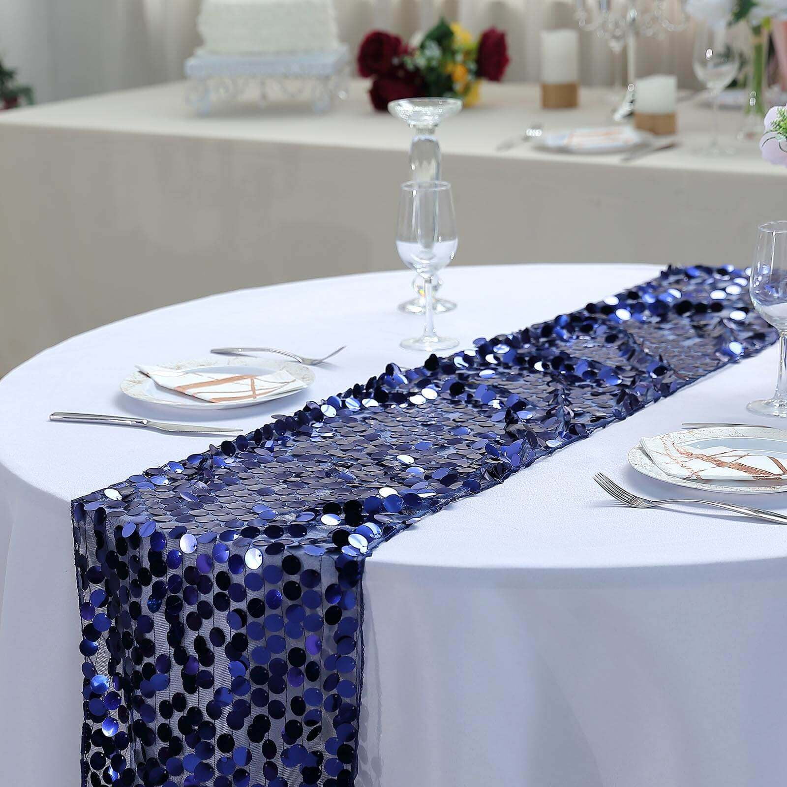 Efavormart Premium Navy Blue Sequin Restaurant Table Top Runners For Weddings Birthday Banquets ...