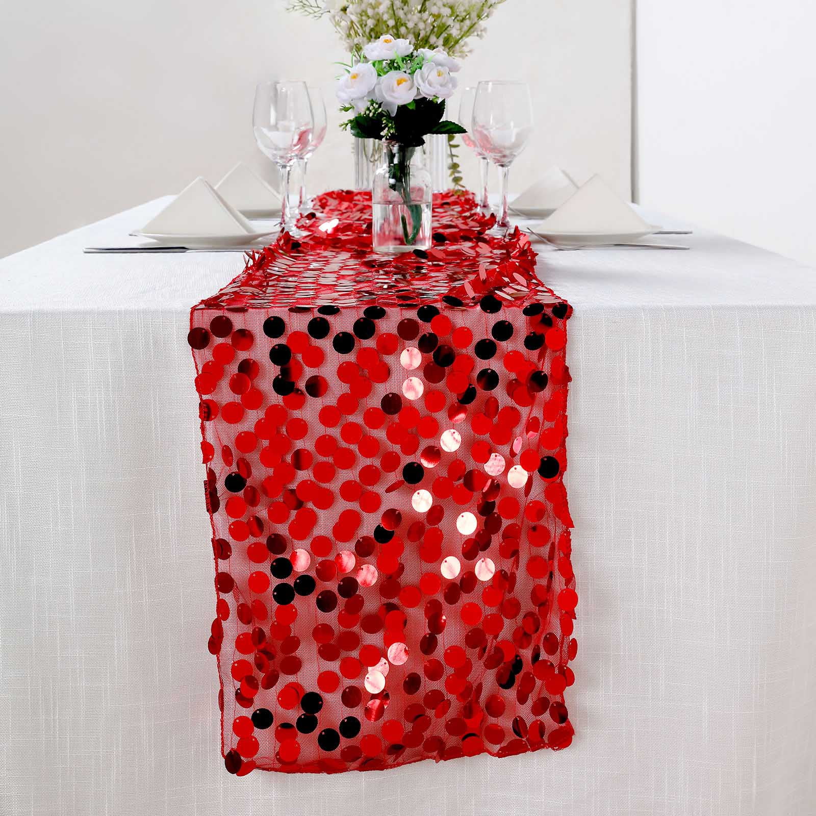 Efavormart Premium Red Sequin Restaurant Table Top Runners For Weddings Birthday Banquets Decor ...