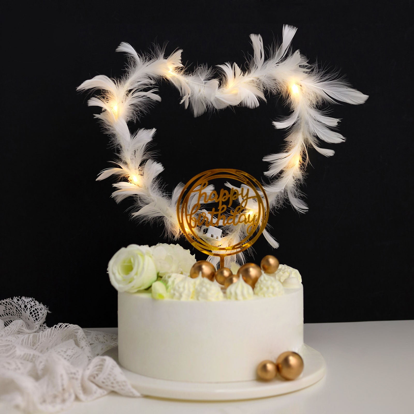 Efavormart Real Feathers LED Light Up Cake Topper Adjustable Wedding ...