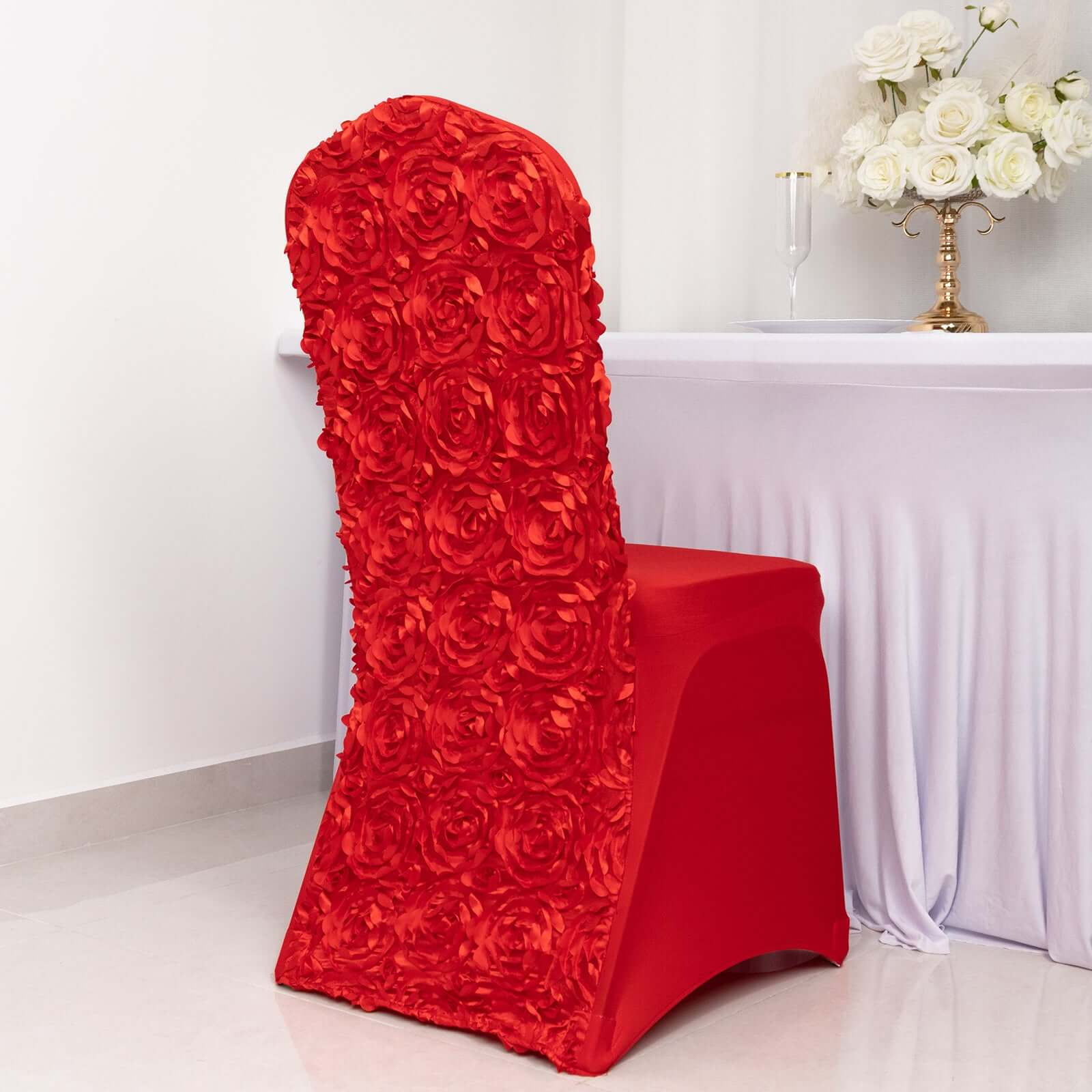 Efavormart Red Satin Rosette Spandex Stretch Banquet Chair Cover for ...