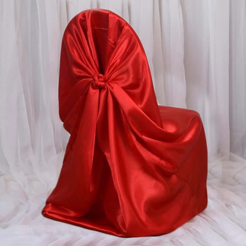 Efavormart Red Chair Covers for Party 1 Set Universal Satin Self Tie ...